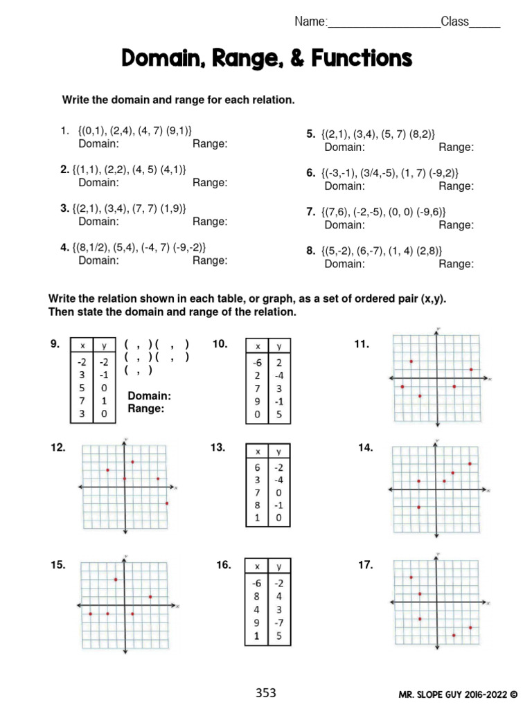 Math Functions & Relations Worksheet | PDF | Function (Mathematics) | Mathematical Logic