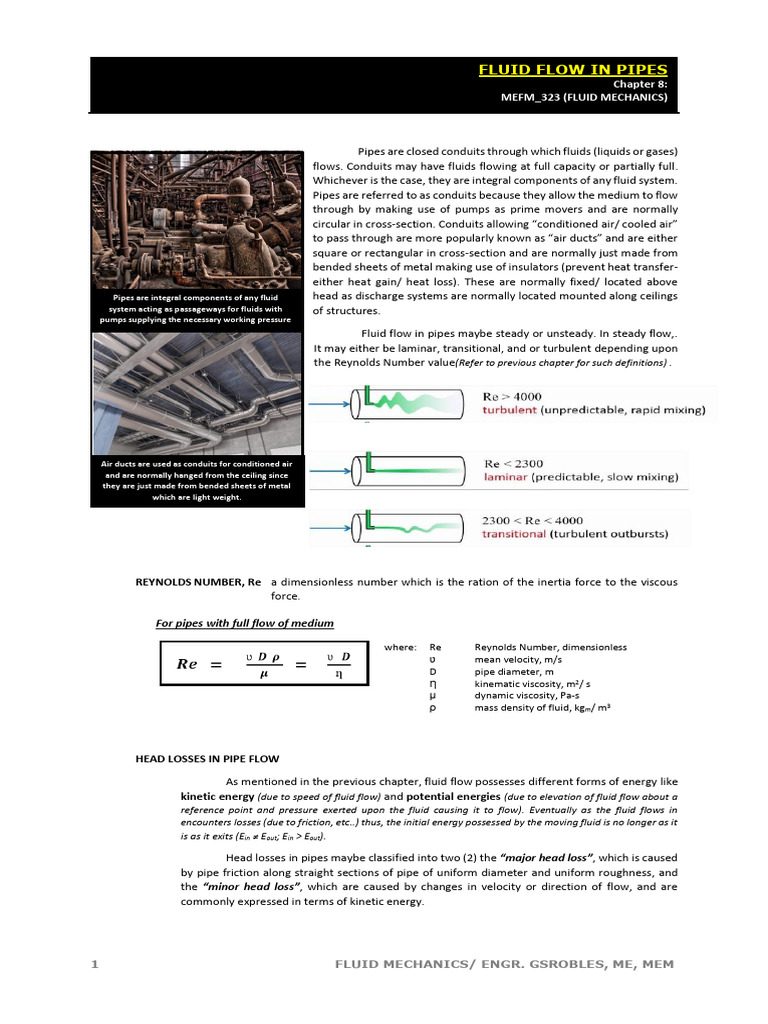 Chapter - 8 - Fluid Flow in Pipes | PDF | Reynolds Number | Fluid Dynamics