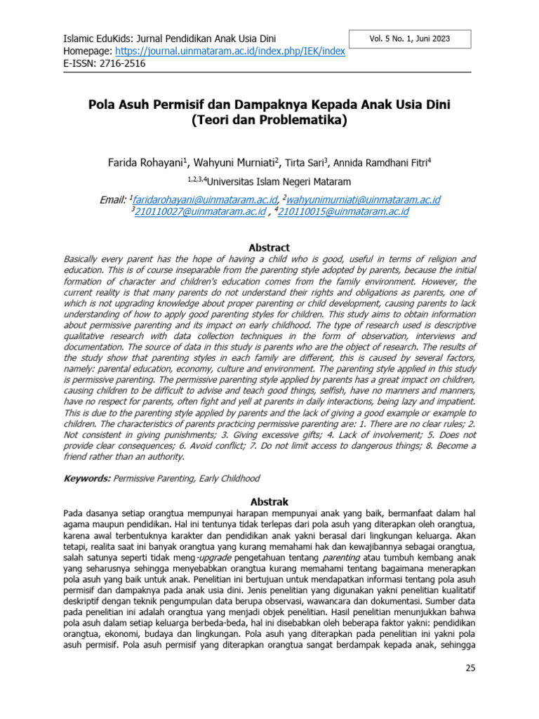 25-38+Pola+Asuh+Permisif+dan+Dampaknya+Kepada+Anak+Usia+Dini (1) | PDF