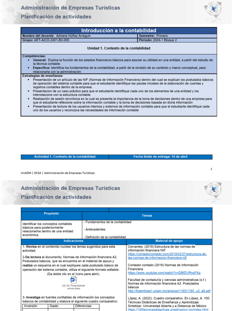 AICO-2401-B2-005 Planificación Didáctica U1 | PDF | Contabilidad