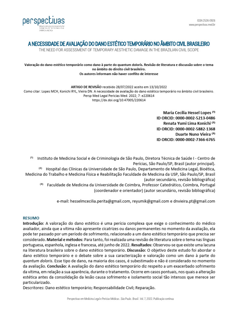 Avaliação do Dano Estético Temporário | PDF | Estética | Física