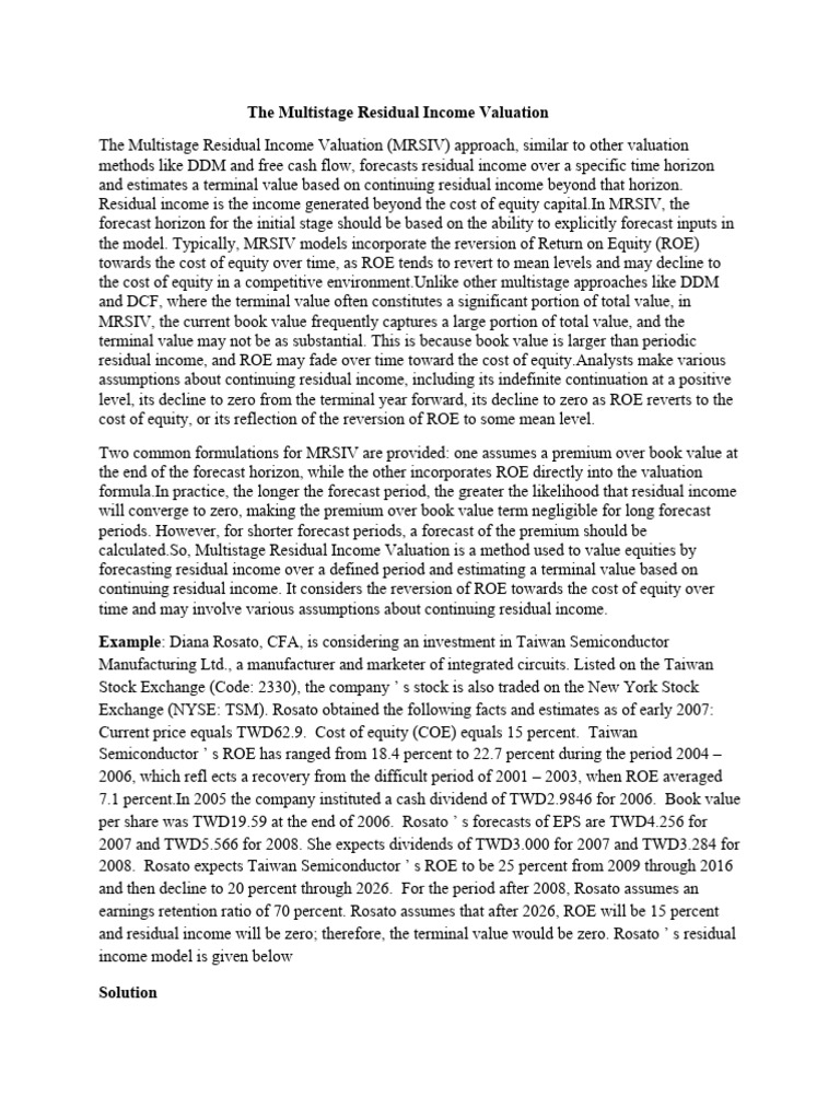 The Multistage Residual Income Valuation | PDF | Discounted Cash Flow ...