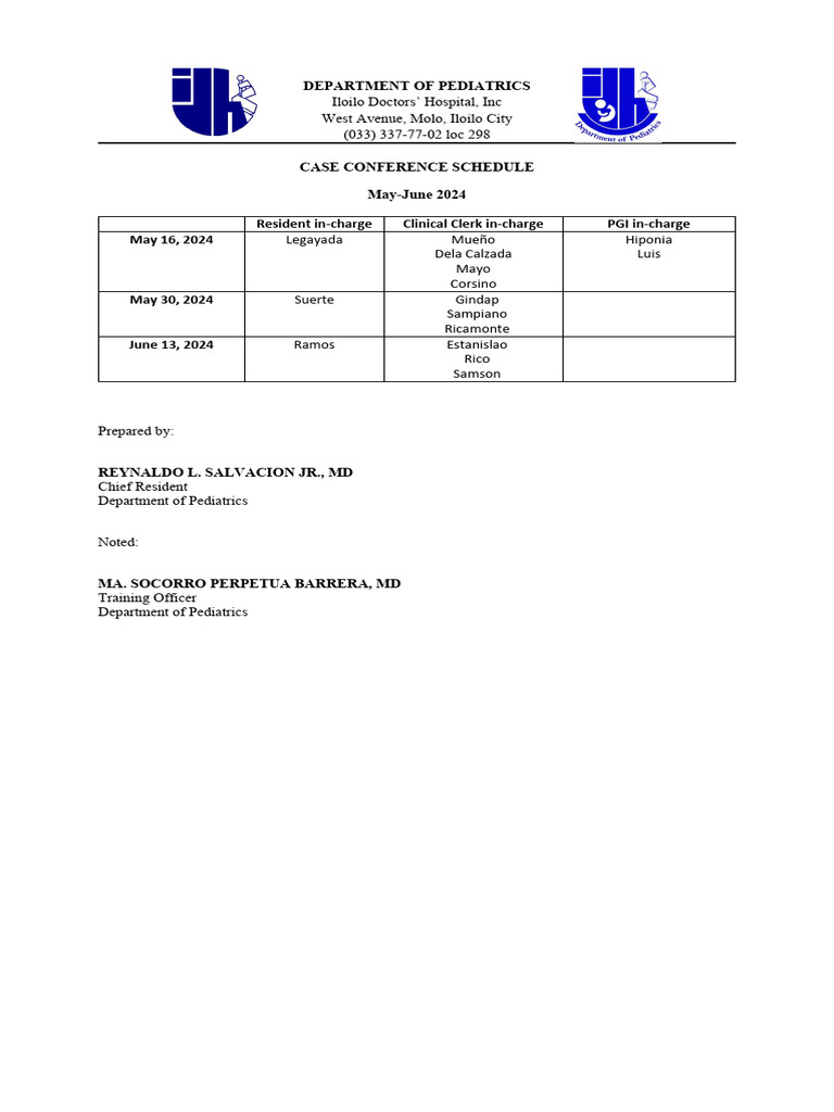 Pediatric Case Conference Schedule 2024 | PDF