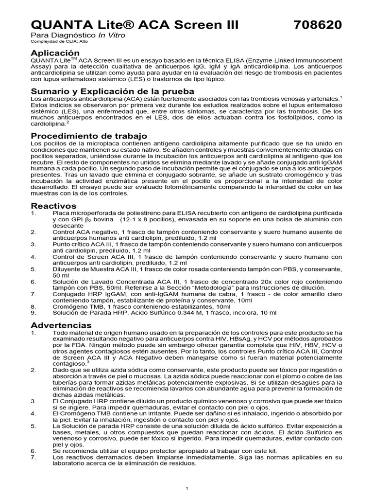 QUANTA LiteÂ® ACA Screen III 708620 - Inova | PDF | Elisa | Química