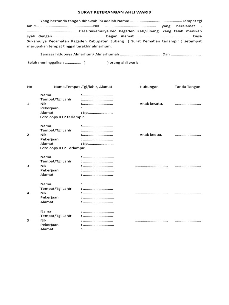 Surat Keterangan Ahli Waris Baru | PDF