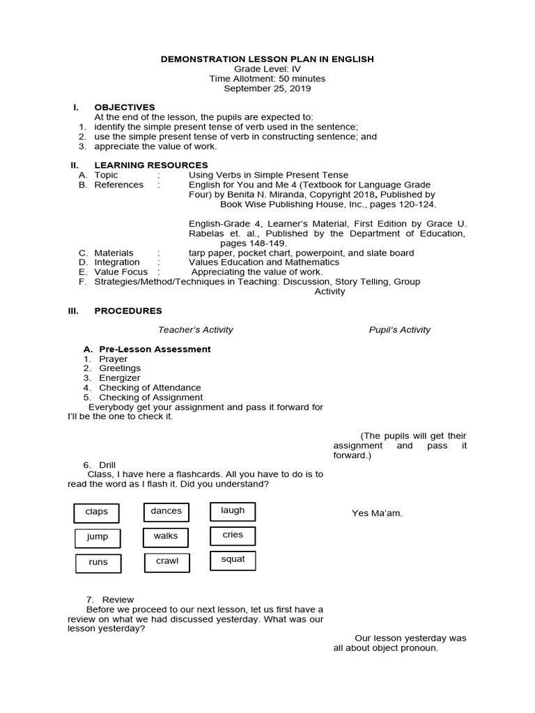 DEMONSTRATION-LESSON-PLAN-IN-ENGLISH-mariel | PDF | Grammatical Number ...