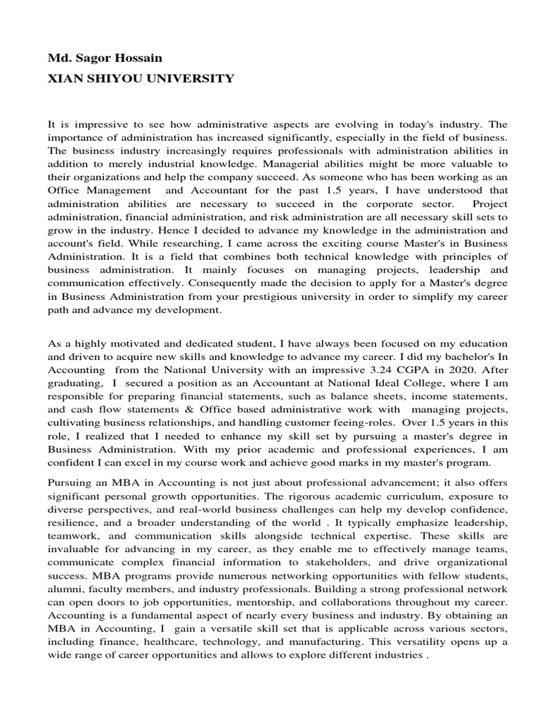 Sop for Mba Accounting | PDF | Master Of Business Administration ...