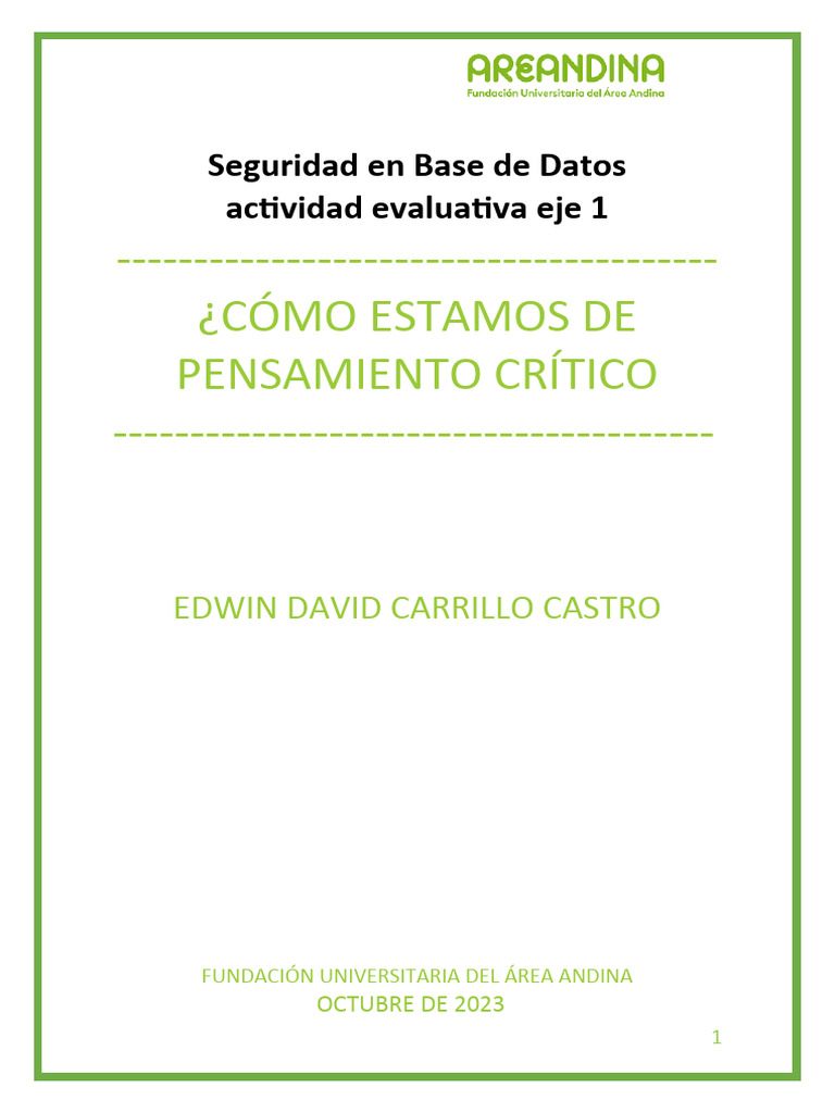 Seguridad En Base De Datos Eje 1 Edwin Carrillo Pdf Conocimiento 6258