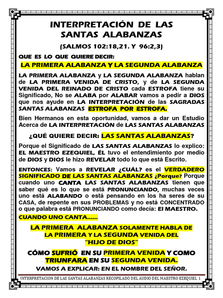 Interpretación de Las Santas Alabanzas PDF | PDF | Cristo (título ...