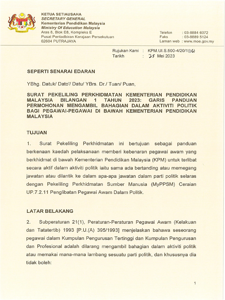 SPP KPM Bil. 1 Tahun 2023 Garis Panduan Permohonan Mengambil Bahagian ...