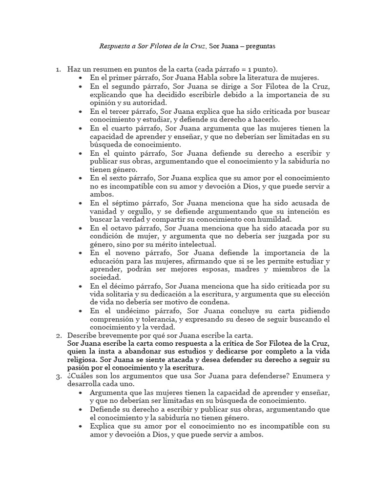 Sor Juana - Preguntas | PDF | Conocimiento | Amor