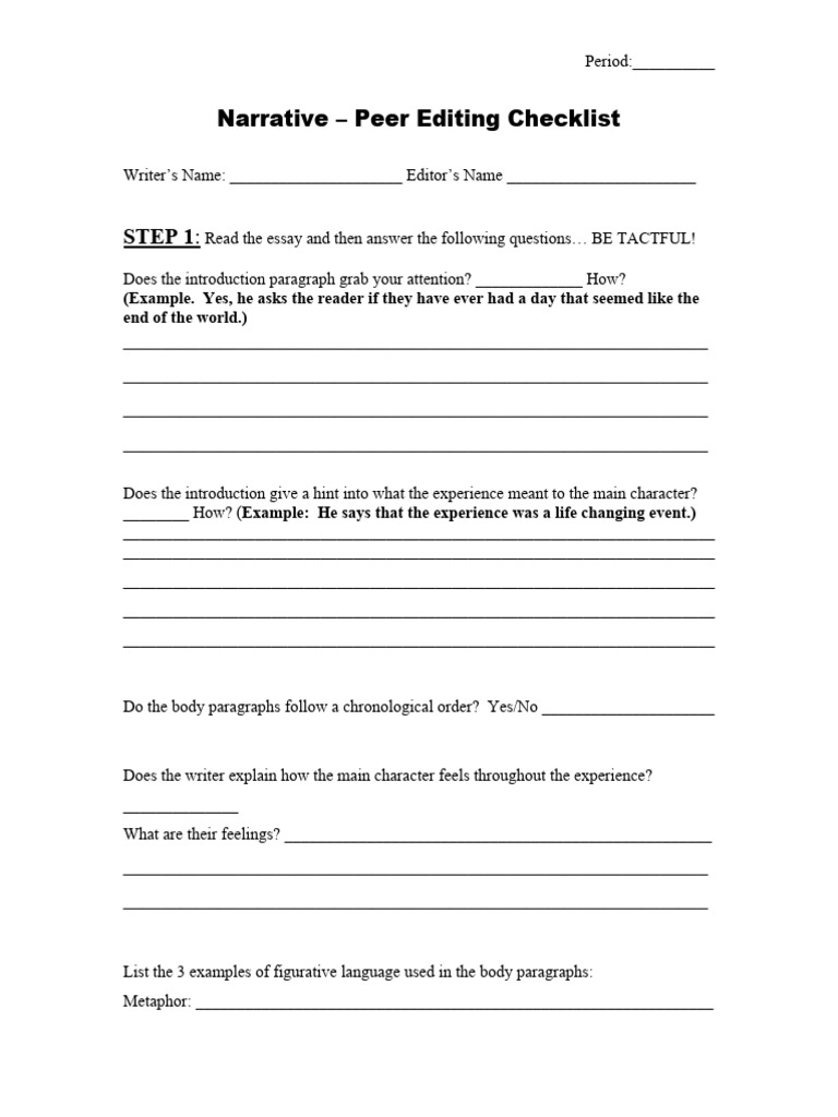 Peer Editing Sheet | PDF | Essays | Writing