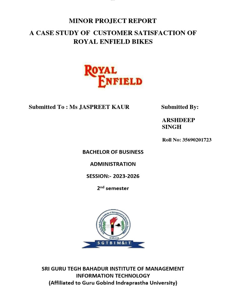 Royal-Enfield-Project-Report ARSH | PDF | Customer Satisfaction | Customer
