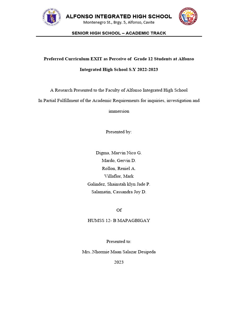 Preferred Curriculum EXIT as Perceive of Grade 12 | PDF | Curriculum ...