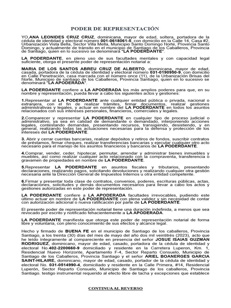 Poder de Representacion | PDF | Documento de identidad | República Dominicana