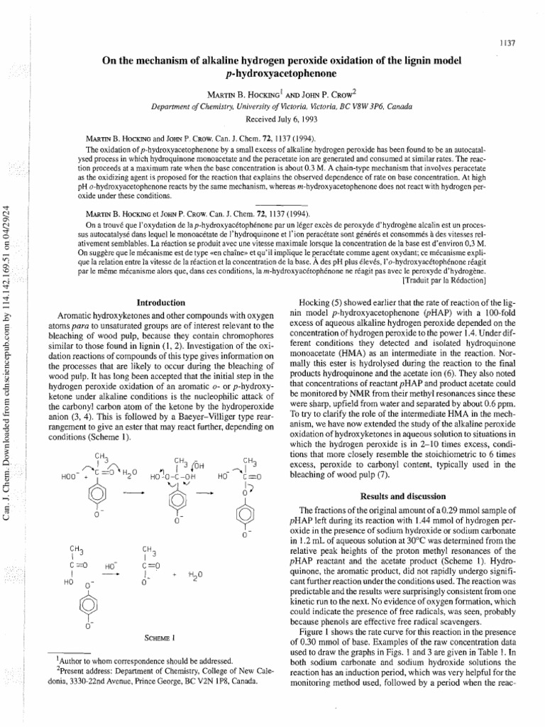 Hocking Crow 2011 On The Mechanism of Alkaline Hydrogen Peroxide ...