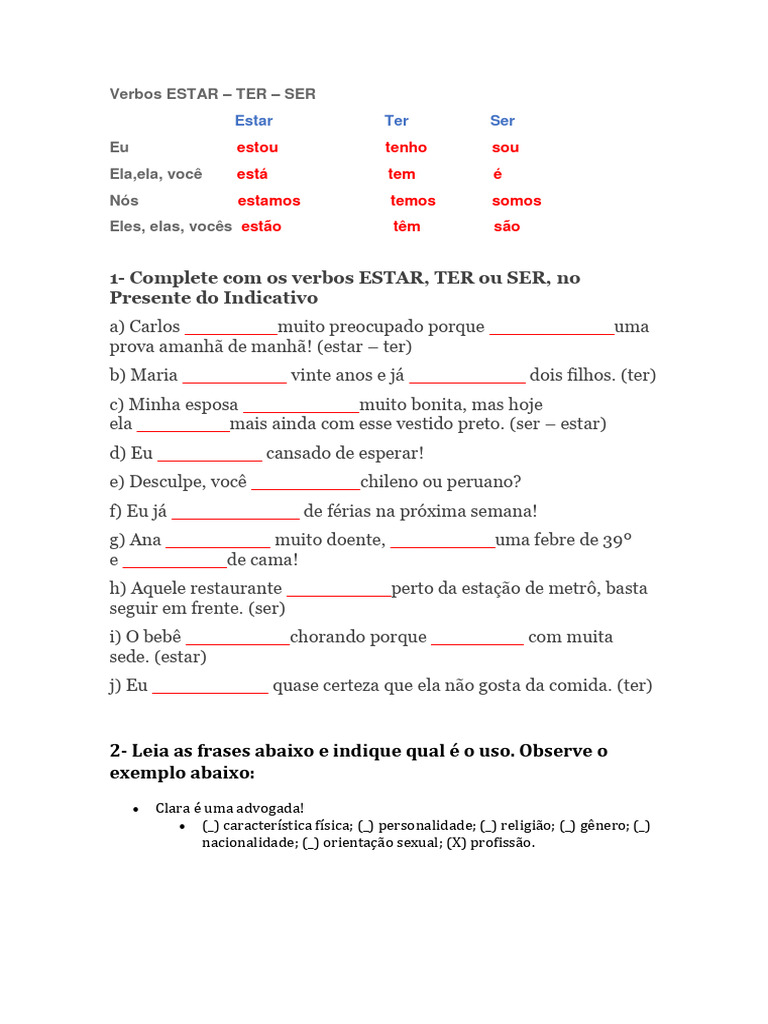 Verbos Ser Ter Estar | PDF | Famílias linguísticas | Idiomas