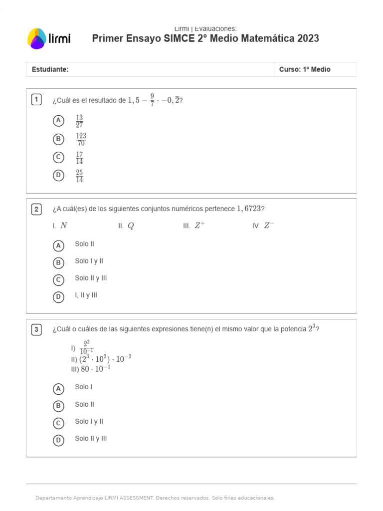 Primer Ensayo Simce 2 Medio Matematica 2023 5528712 | PDF | Triángulo | Matemática Elemental
