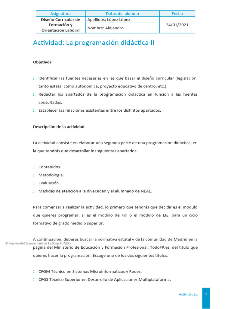 Programación Didáctica en FOL | PDF | Evaluación | Plan de estudios