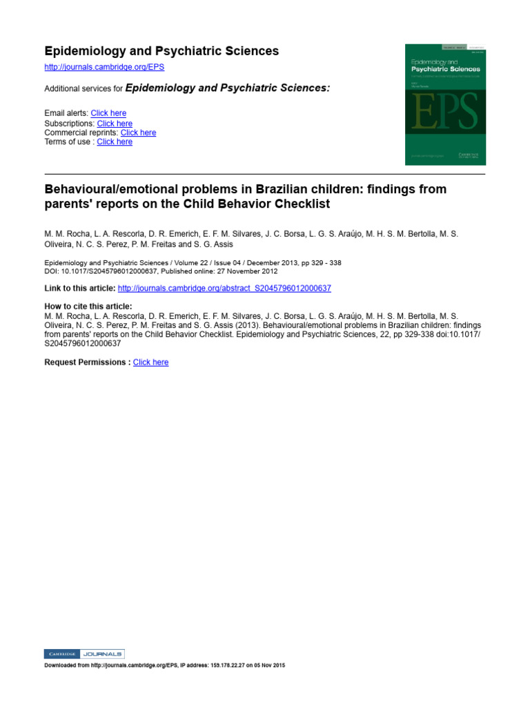 Behavioural/emotional Problems in Brazilian Children: Ndings From ...