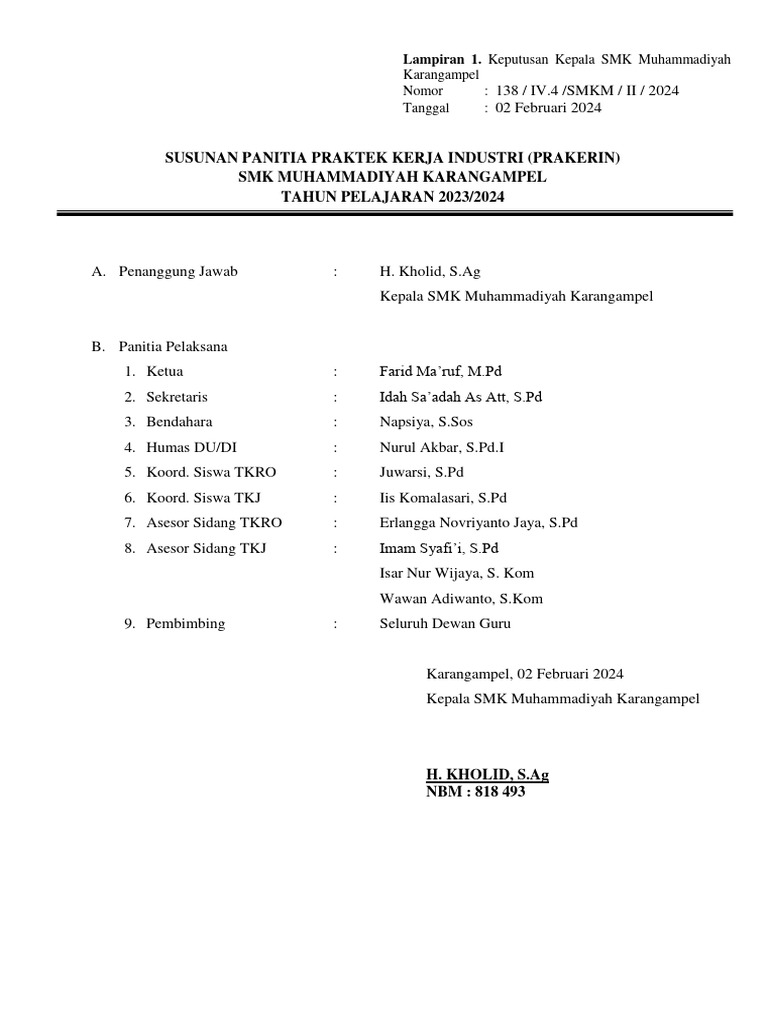 Panitia Prakerin 2024 | PDF