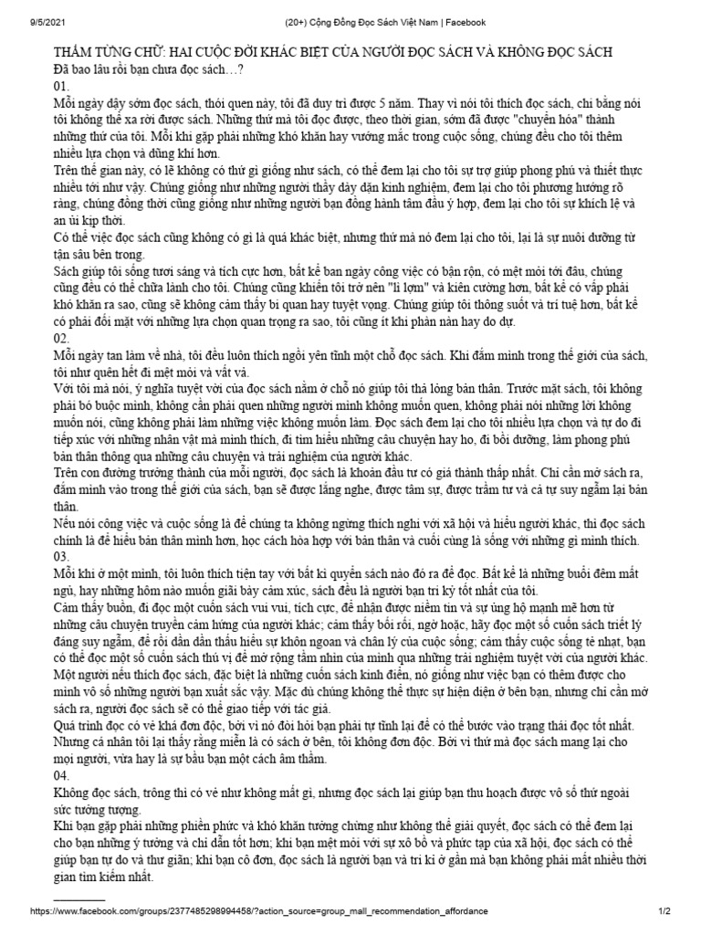 2 Cuoc Doi Khac Biet Giua Doc Sach Và K Doc Sach | PDF