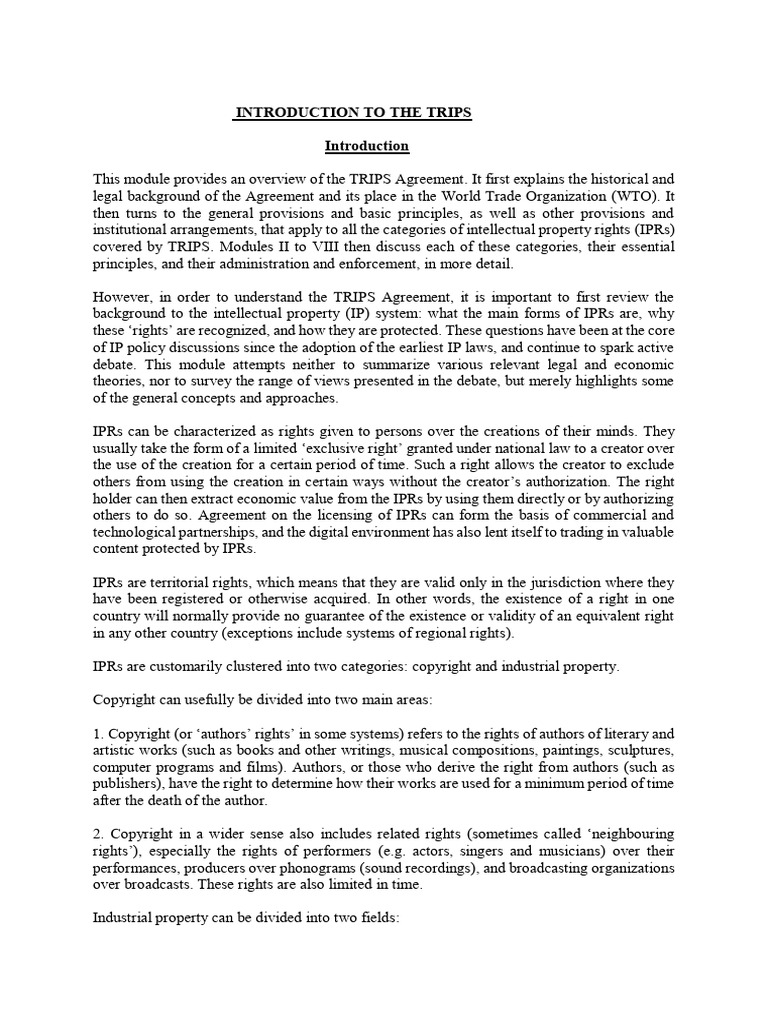 Introduction To The Trips | PDF | World Trade Organization ...