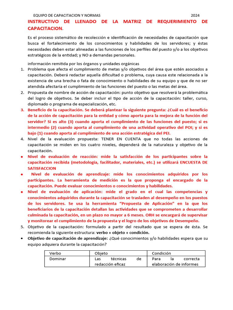 Instructivo de Llenado de La Matriz DNC | PDF | Creación de capacidad | Evaluación