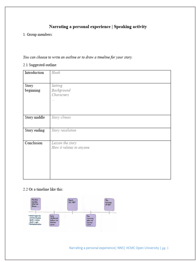 Narrating A Personal Experience - Outline | PDF