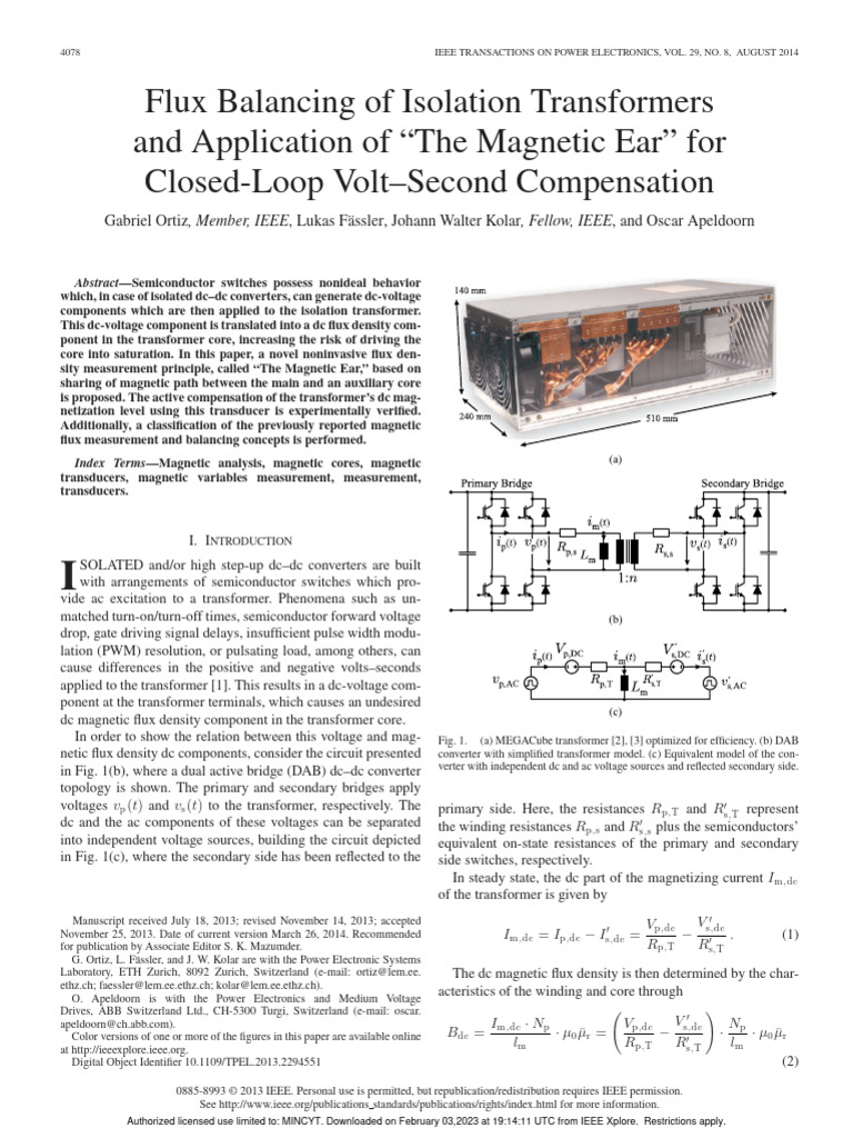 Flux Balancing of Isolation Transformers and Application of The Magnetic Ear For Closed-Loop ...