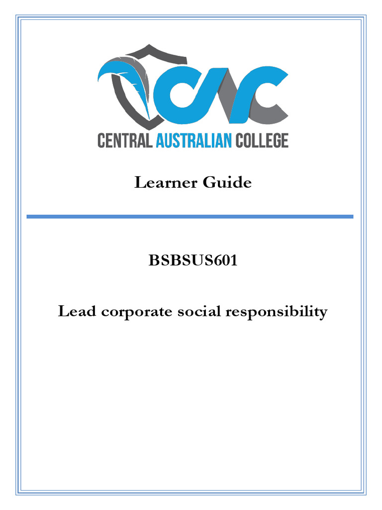 Bsbsus601 - Cac Learner Guide | PDF | Corporate Social Responsibility ...