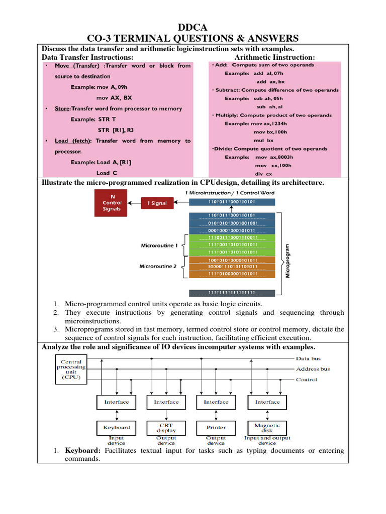 II - DDCA - CO-3 - Terminal Questions | PDF | Central Processing Unit | Computer Data Storage