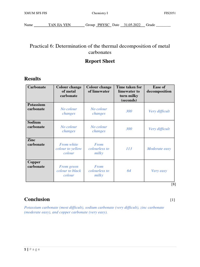 (PDF) Report Sheet 6 | PDF | Carbonate | Sodium