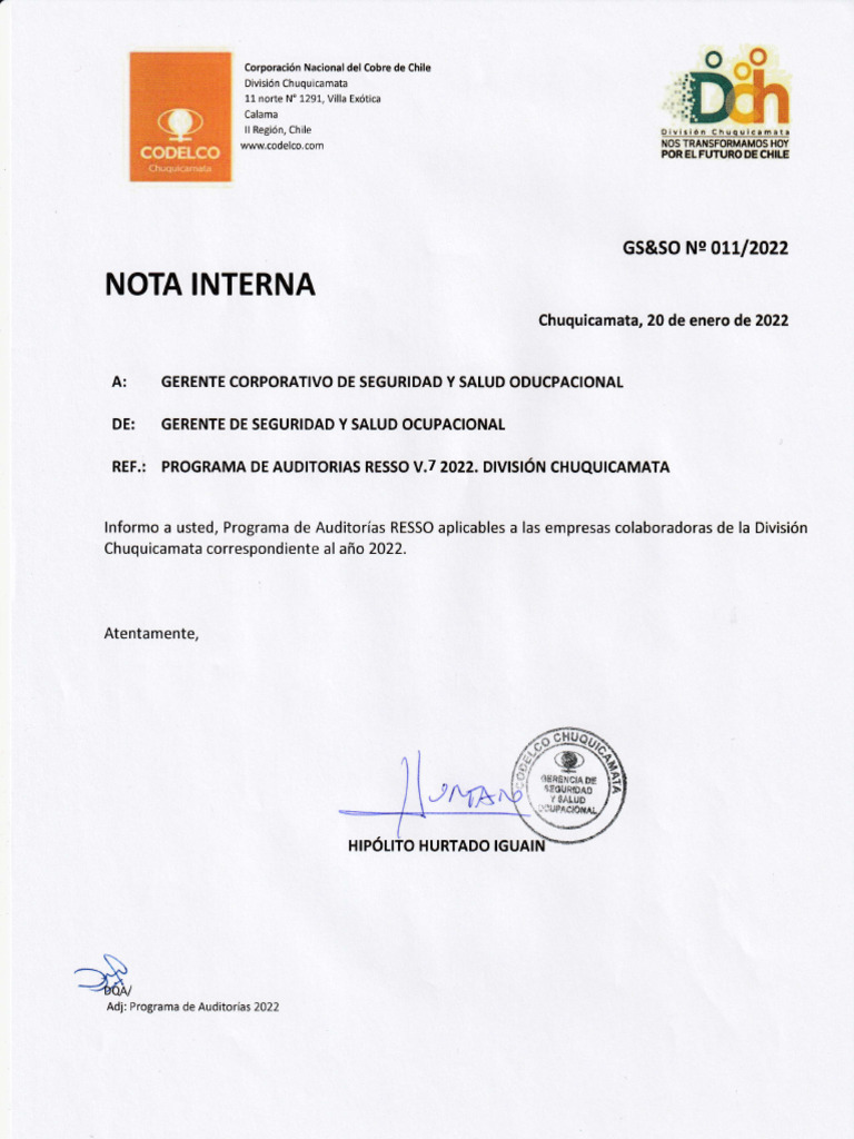 2.-Nota Interna Programa Auditorias 2022 N011 | PDF