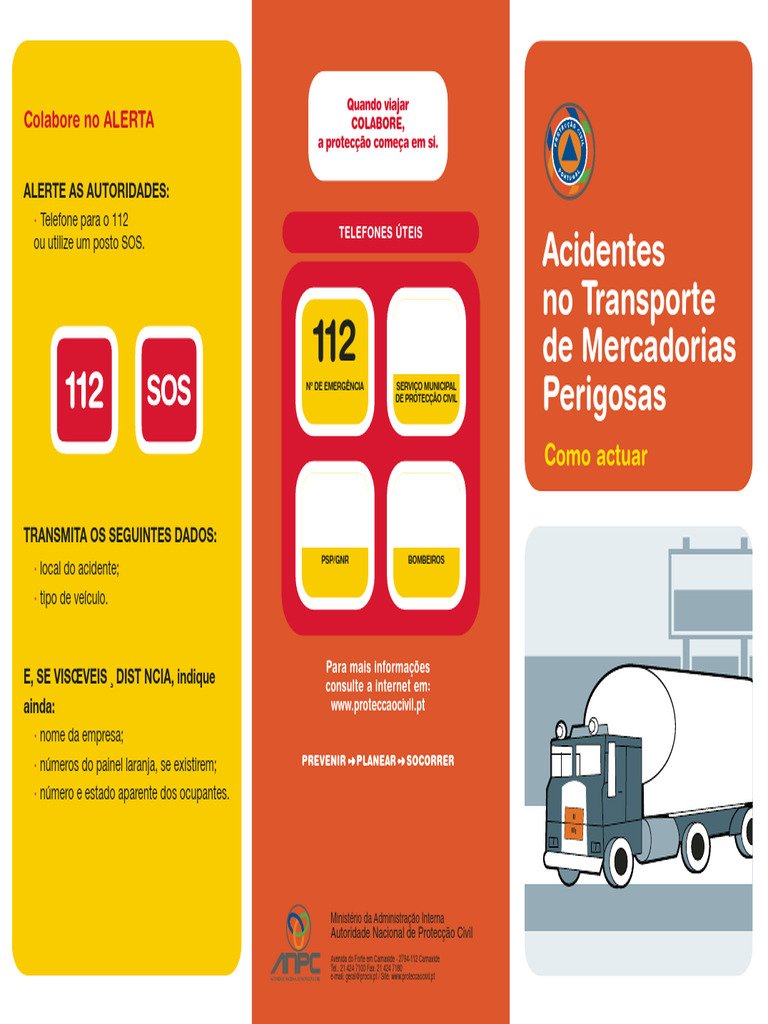 Panfleto sobre Acidentes no Transporte de Mercadorias Perigosas | PDF