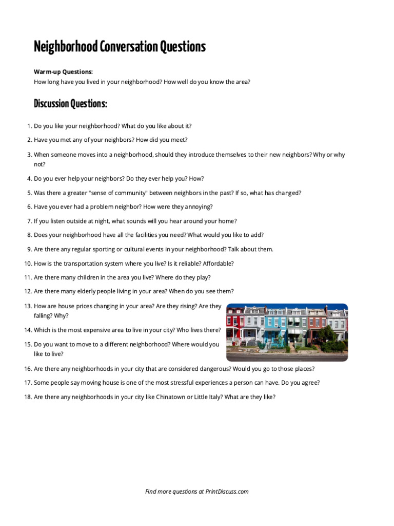 Neighborhood Questions | PDF | Politics | Games & Activities