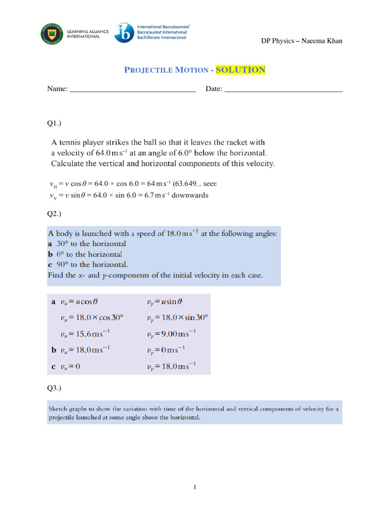 Projectile Motion - Practice WS - Solution | PDF | Physical Phenomena ...