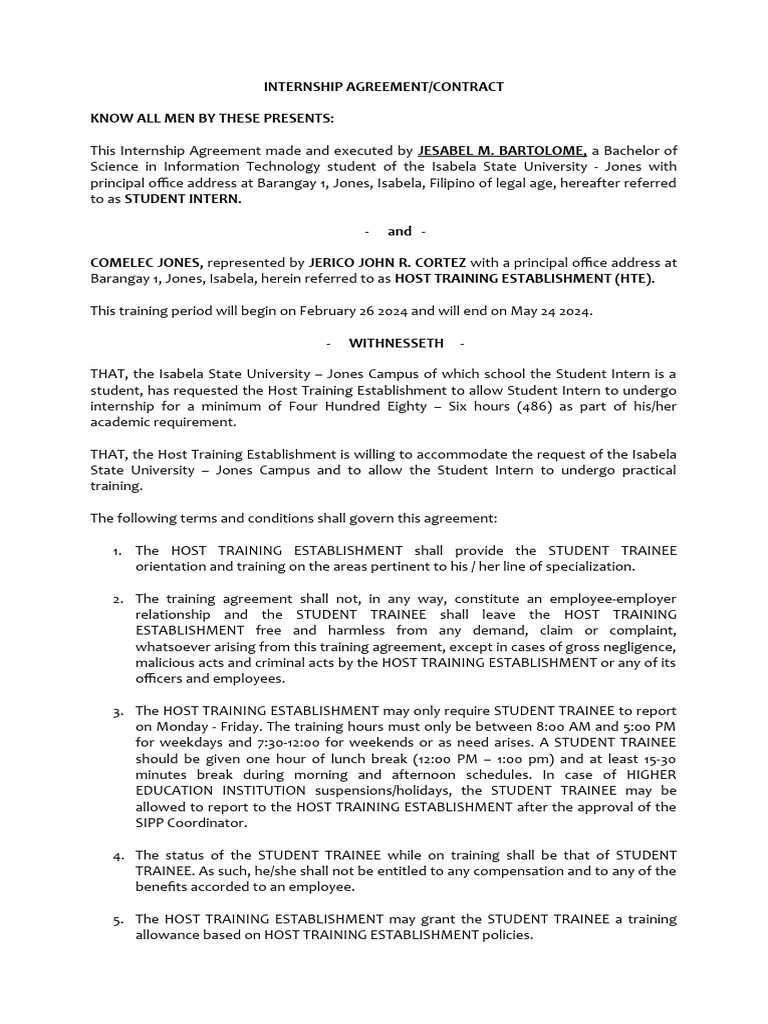 INTERNSHIP AGREEMENT CONTRACT - Final | Download Free PDF | Justice | Crime & Violence