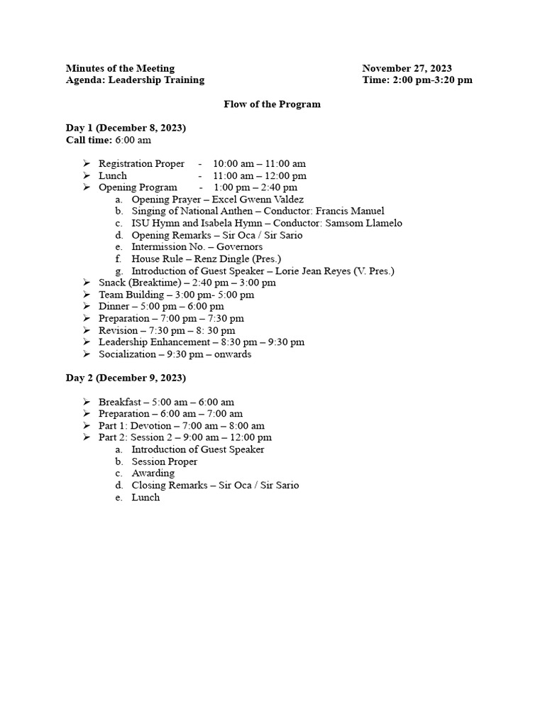 Leadership Training Meeting Agenda | PDF