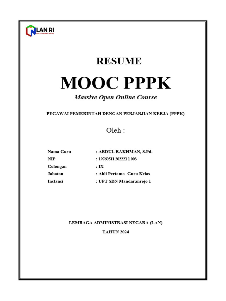 Resume MOOC PPPK 2024 untuk ASN | PDF