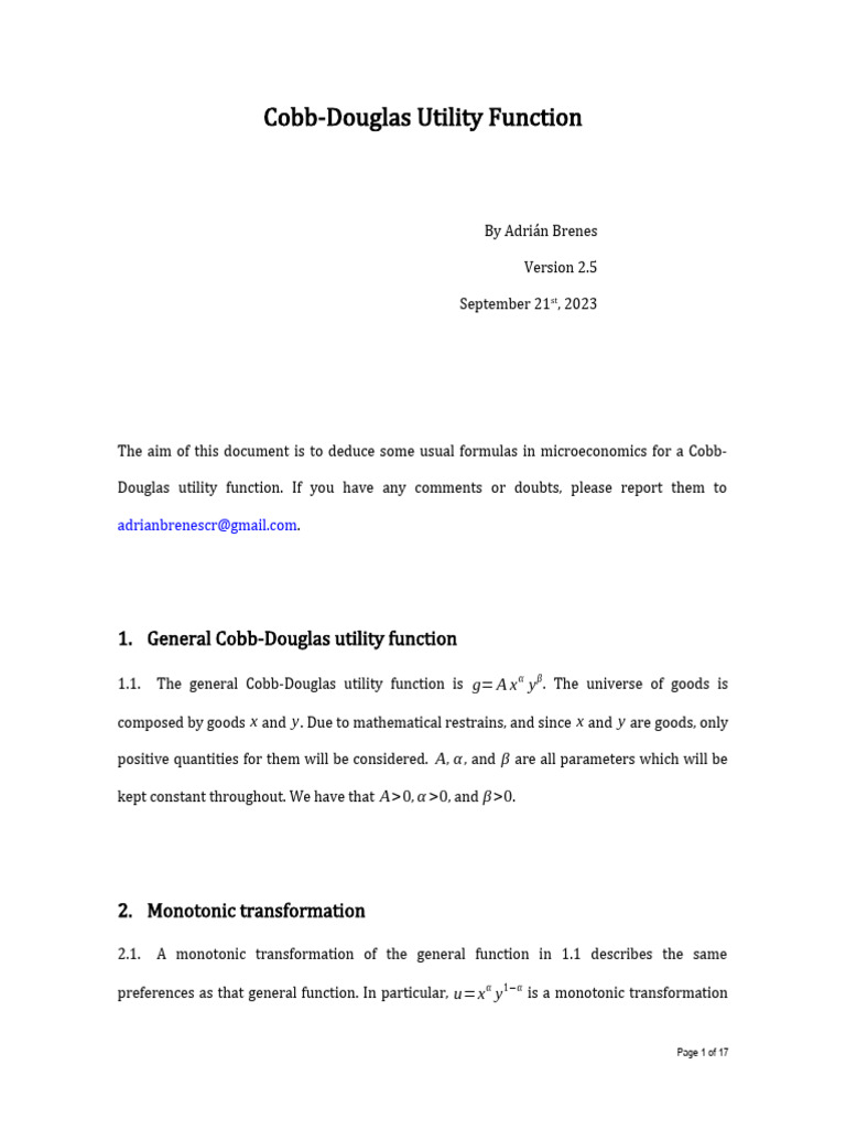 Cobb-Douglas Utility Function 2.5 | PDF | Demand | Utility