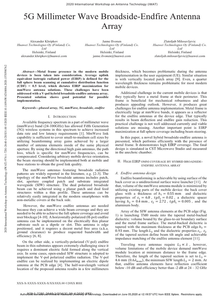 5G Millimeter Wave Broadside-Endfire Antenna Array | PDF | Antenna ...