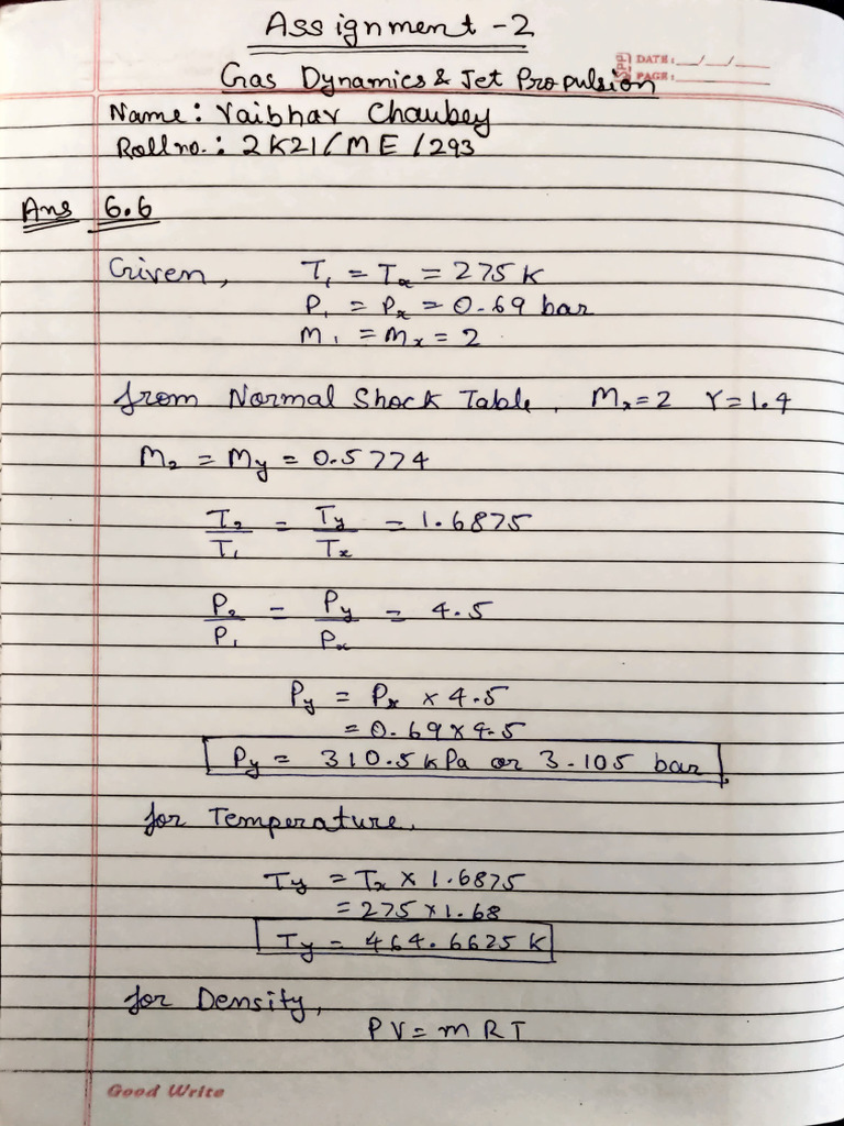 Gas Dynamics Assignment 2 | PDF