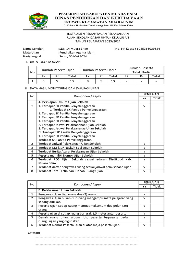 Blangko Monitor Ujian | PDF