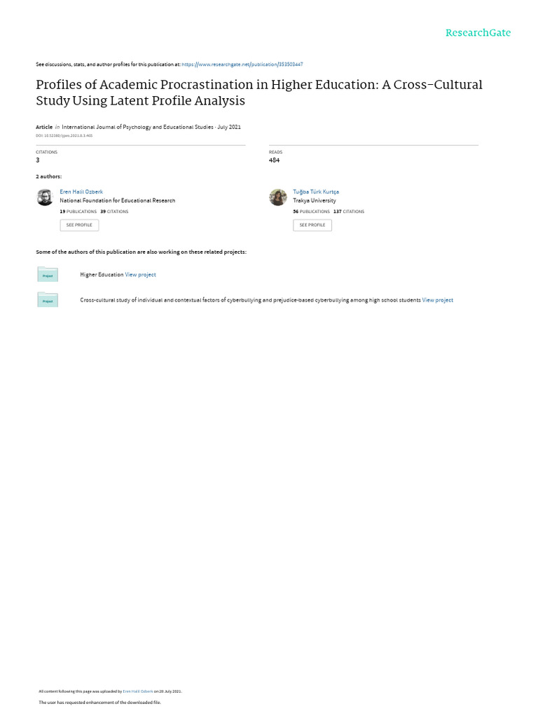 Profiles of Academic Procrastination in Higher Education: A Cross ...