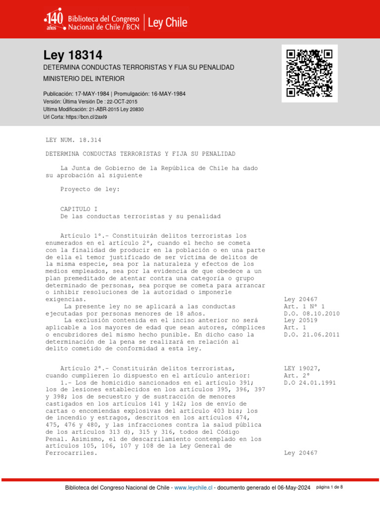 Ley: 18314 (17-MAY-1984) Jurisprudencia Chilena. | PDF | Ley común ...