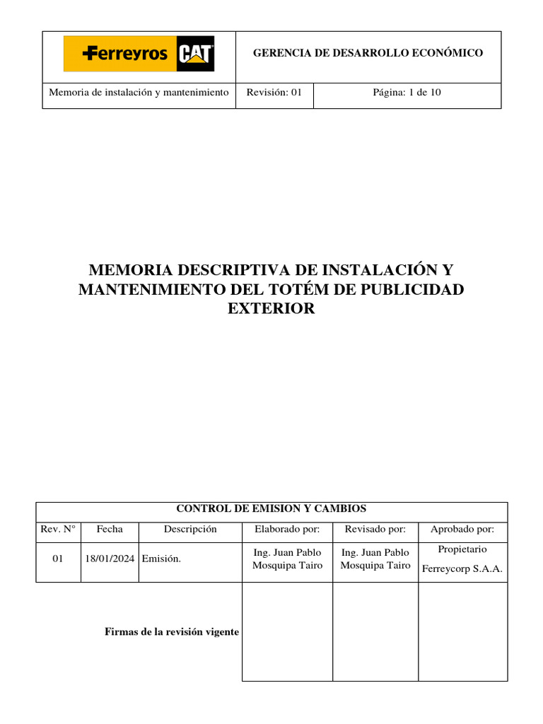 Memoria de Instalación y Mantenimiento DE ANUNCIO TOTEM | PDF | Hormigón | Fundación (Ingeniería)