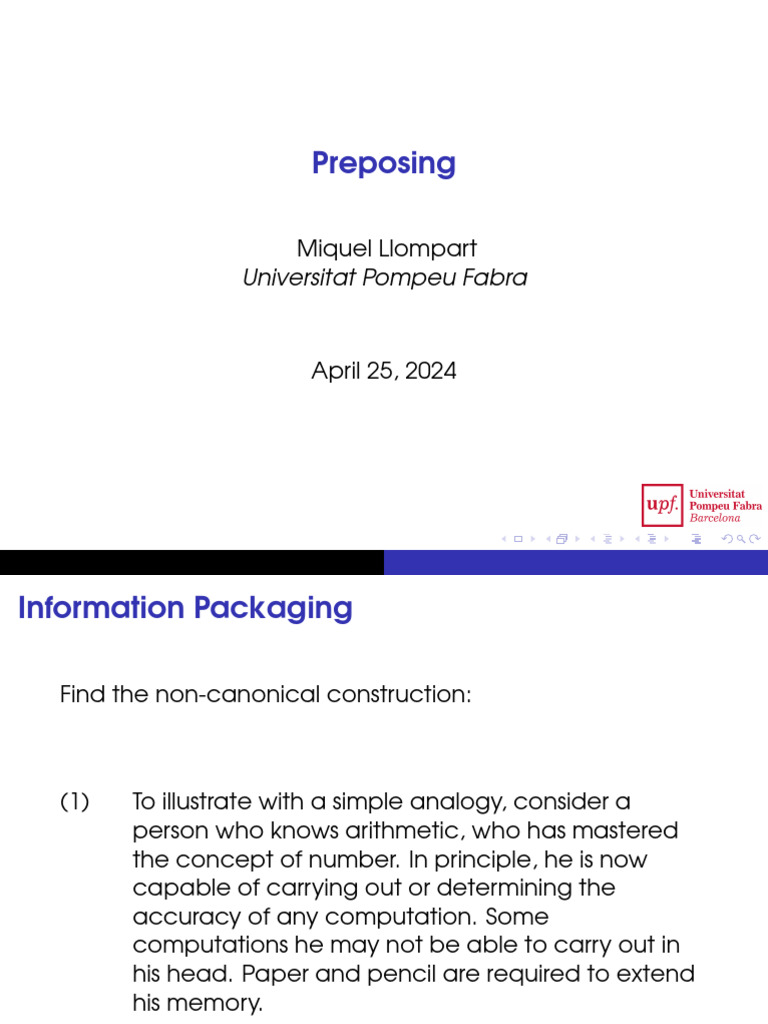 Preposing - 2024 | PDF | Language Mechanics | Syntax