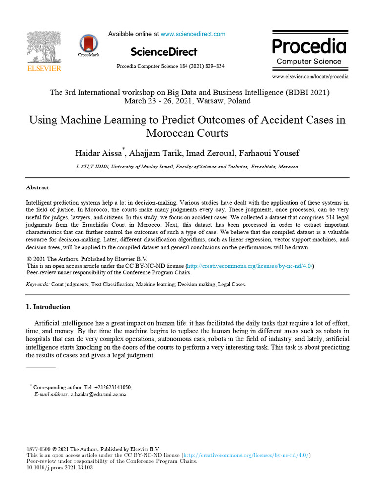 Using Machine Learning To Predict Outcomes of Accident Cases in ...