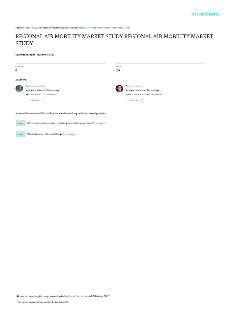 ICAS2022 Market Analysis Electrified Regional Air Mobility Final | PDF | Transport | Aviation